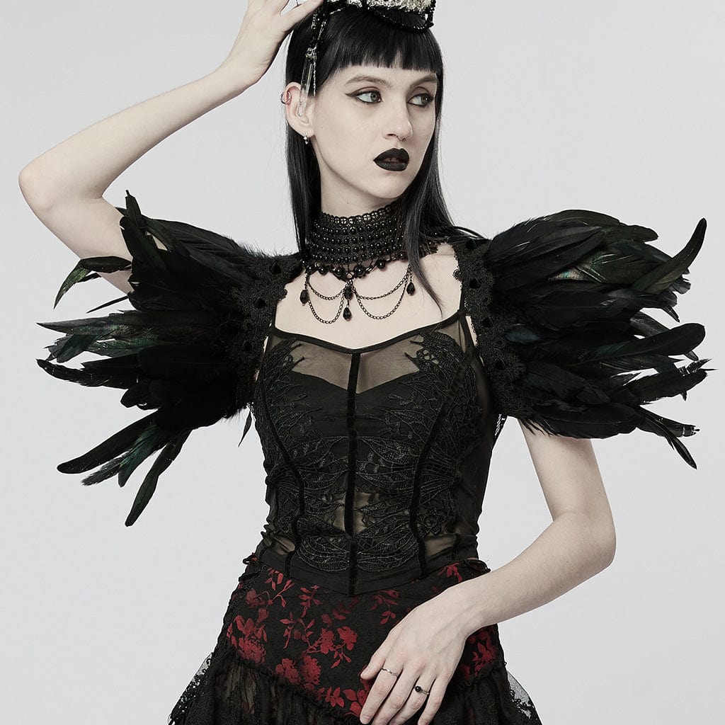 Women's Gothic Strappy Feather Cape – Punk Design