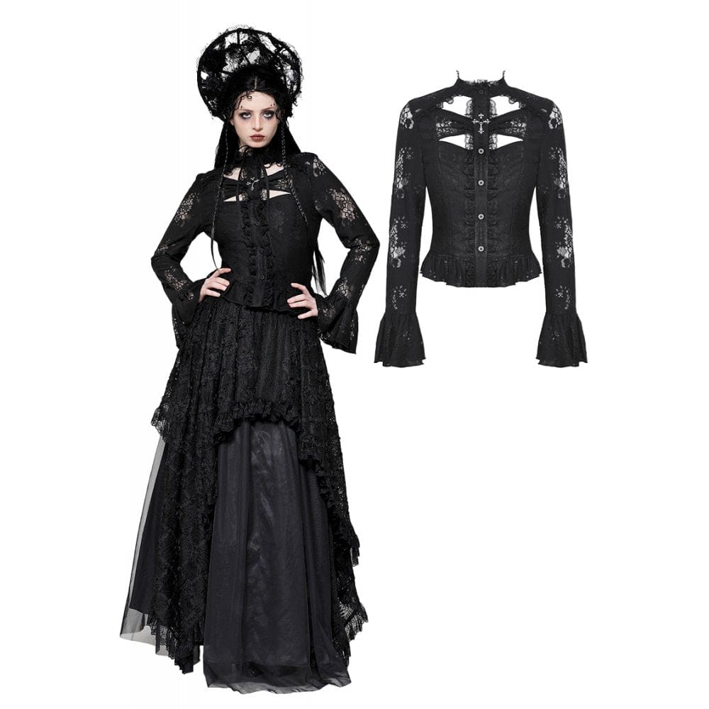 Women's Gothic Cut-out Lace Long Sleeved Shirt – Punk Design