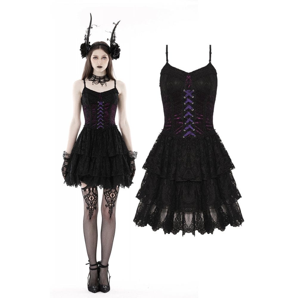 Women's Gothic Layered Lace Slip Dress Graduation Dress – Punk Design