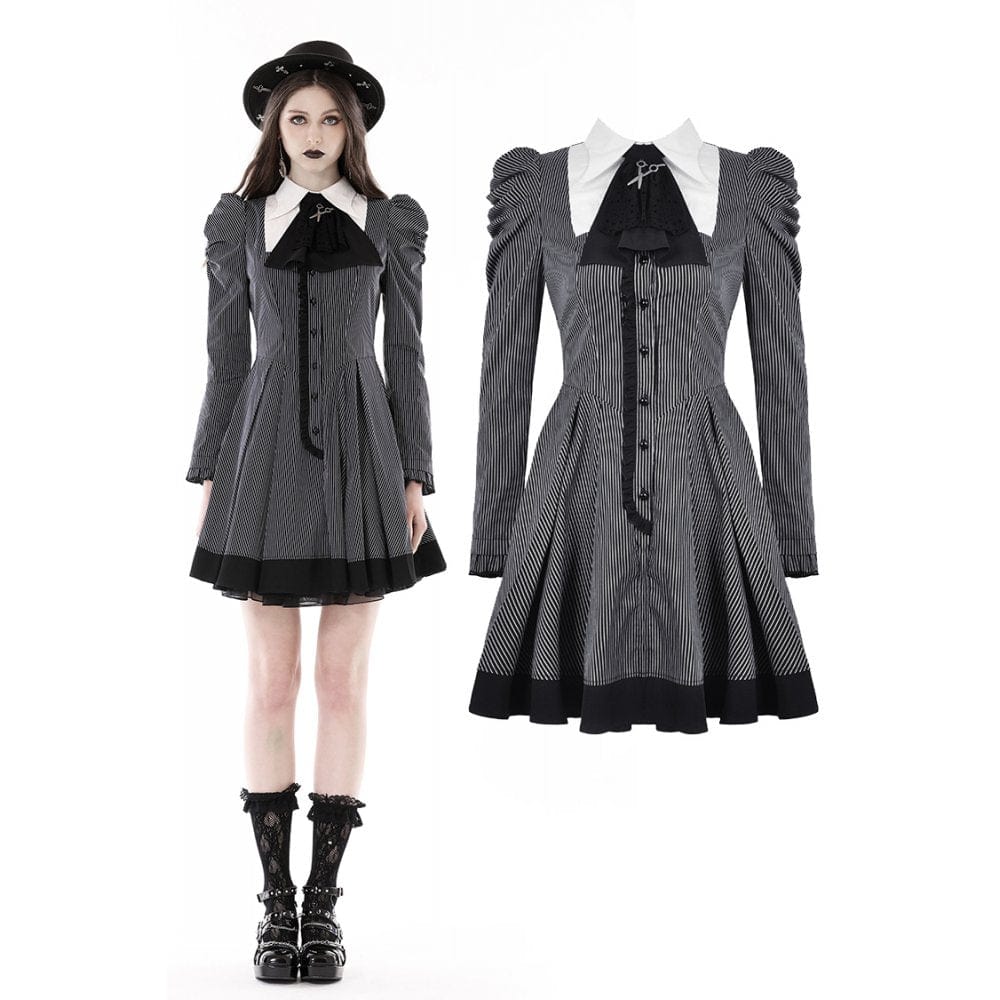 Women's Gothic Puff Sleeved Striped Dress – Punk Design
