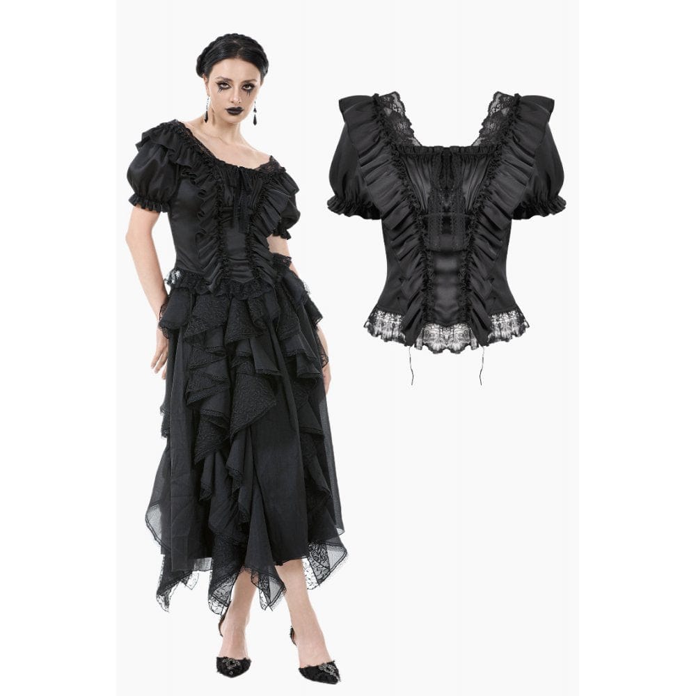 Women's Gothic Square Collar Ruffles Lace Top – Punk Design