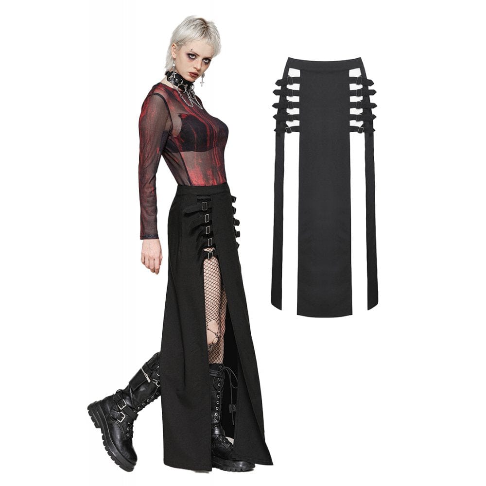 Women's Punk Buckled Side Slit Skirt – Punk Design