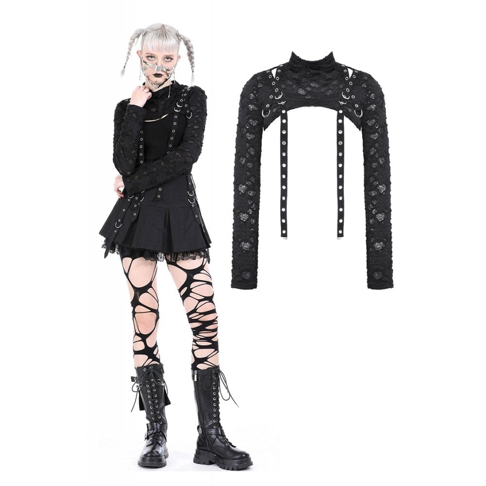 Women's Punk Eyelet Strap Ripped Cape – Punk Design