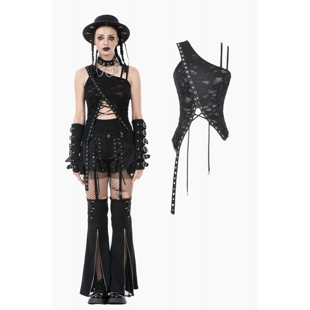Women's Punk Ripped Asymmetrical Hem Tank Top – Punk Design