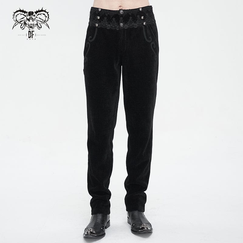 Men's Gothic High-waisted Lace Splice Pants Black – Punk Design