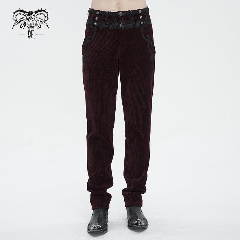 Men's Gothic High-waisted Lace Splice Pants Red – Punk Design