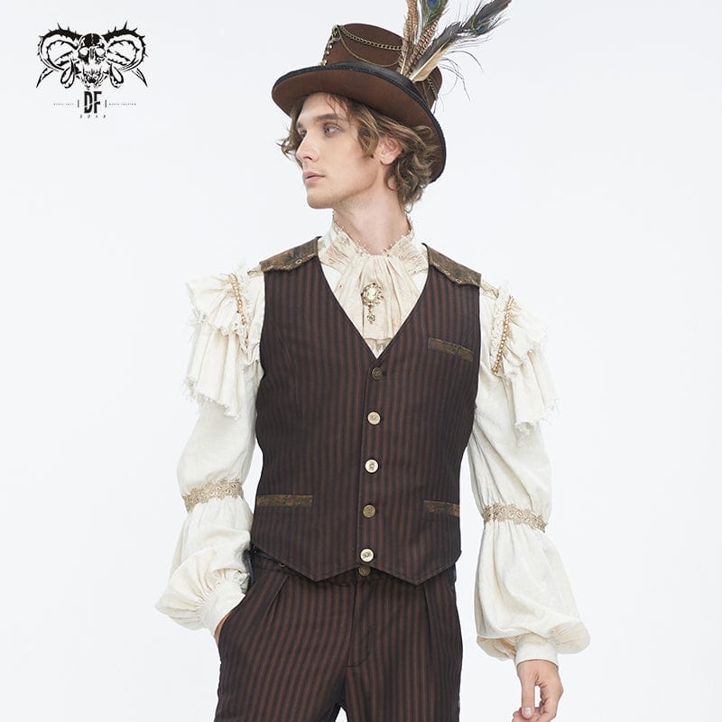 Men's Gothic Striped Faux Leather Splice Coffee Vest – Punk Design