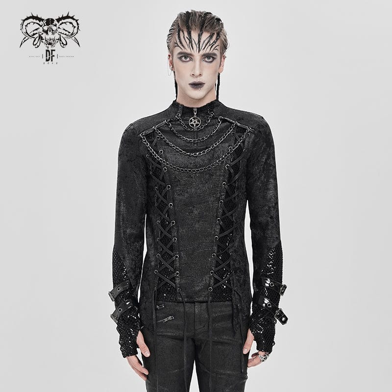 Men's Punk Mesh Splice Lace-up Chained Shirt – Punk Design