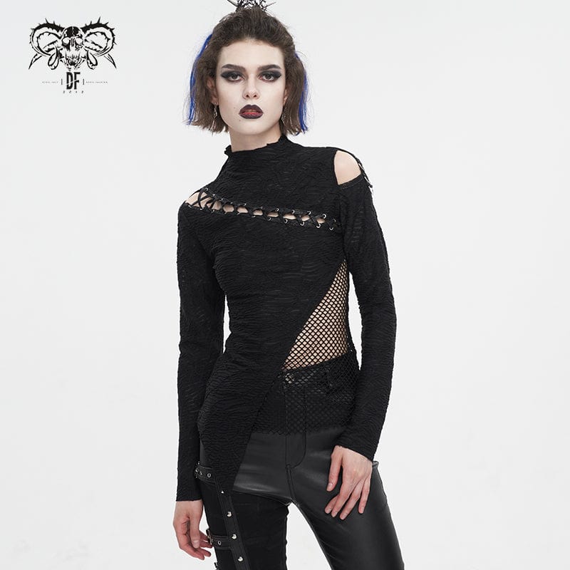 Women's Gothic Strappy Cutout Mesh Splice Shirt – Punk Design