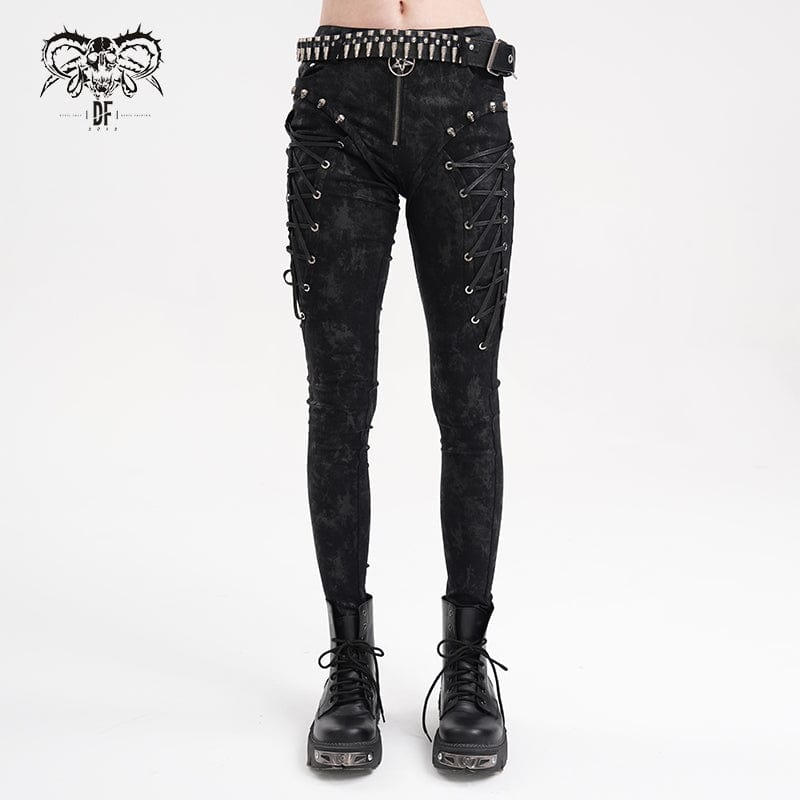 Women's Punk Lace-up Skull Studs Pants – Punk Design