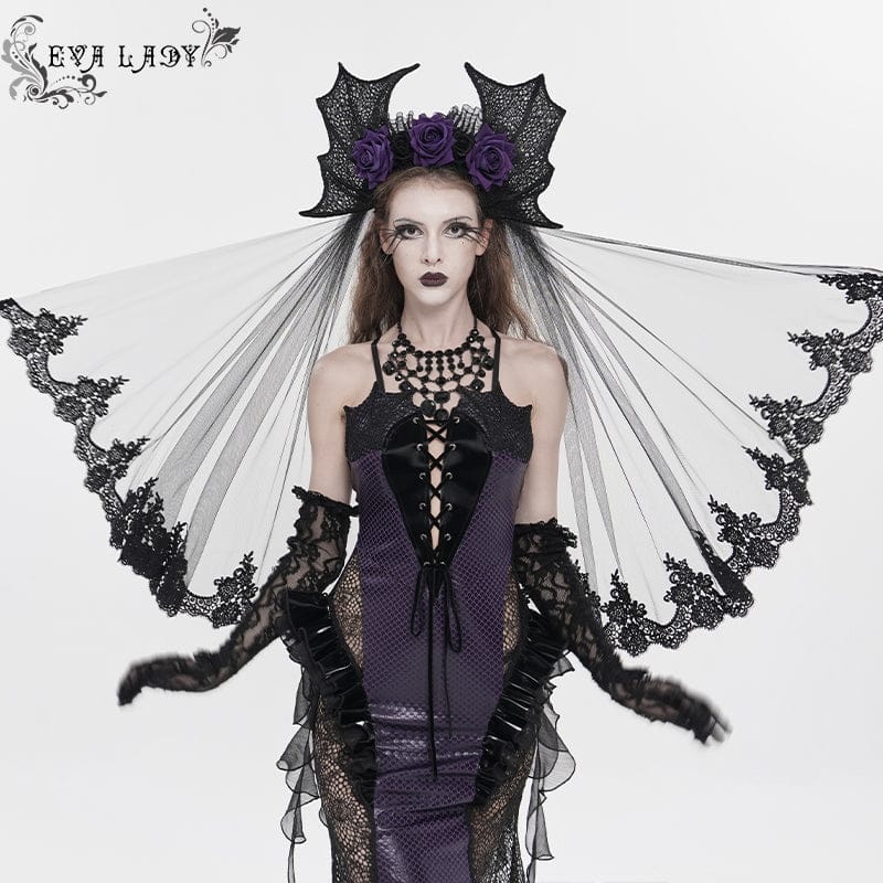Women's Gothic Bat Wing Rose Mesh Headwear – Punk Design