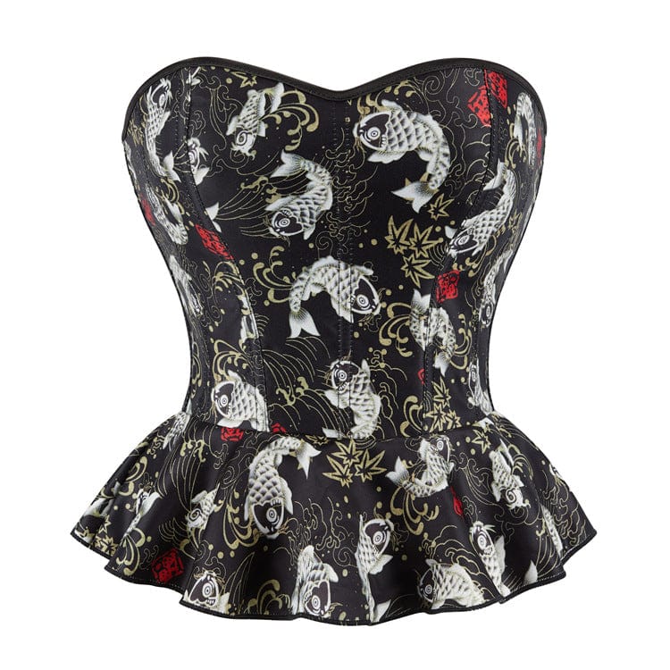 Women's Gothic Koi Fish Printed Ruffled Overbust Corset – Punk Design