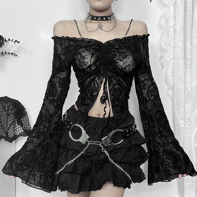 Gothic Long Sleeve Crop Tops For Women – Punk Design