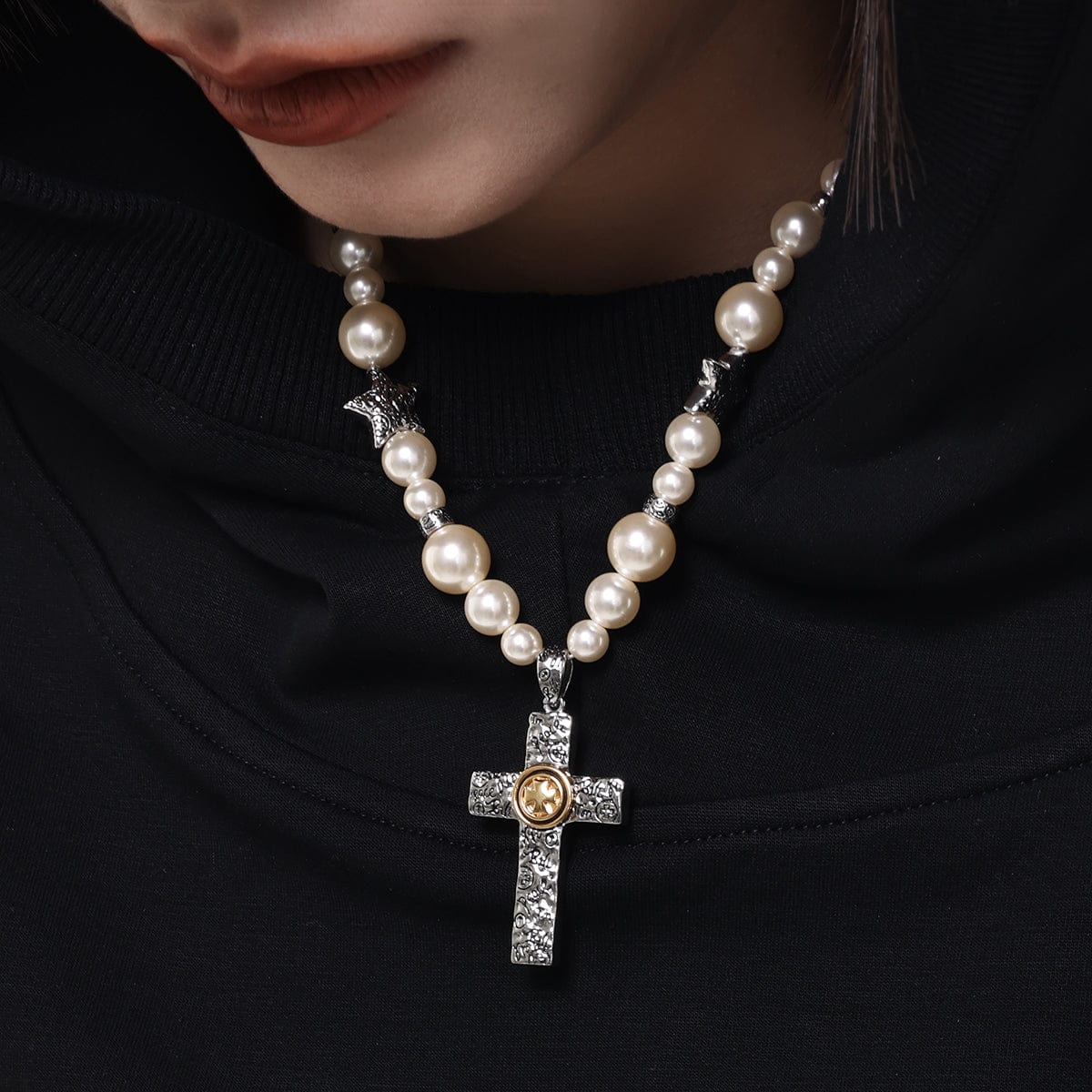 Women's Punk Cross Pearl Necklace – Punk Design