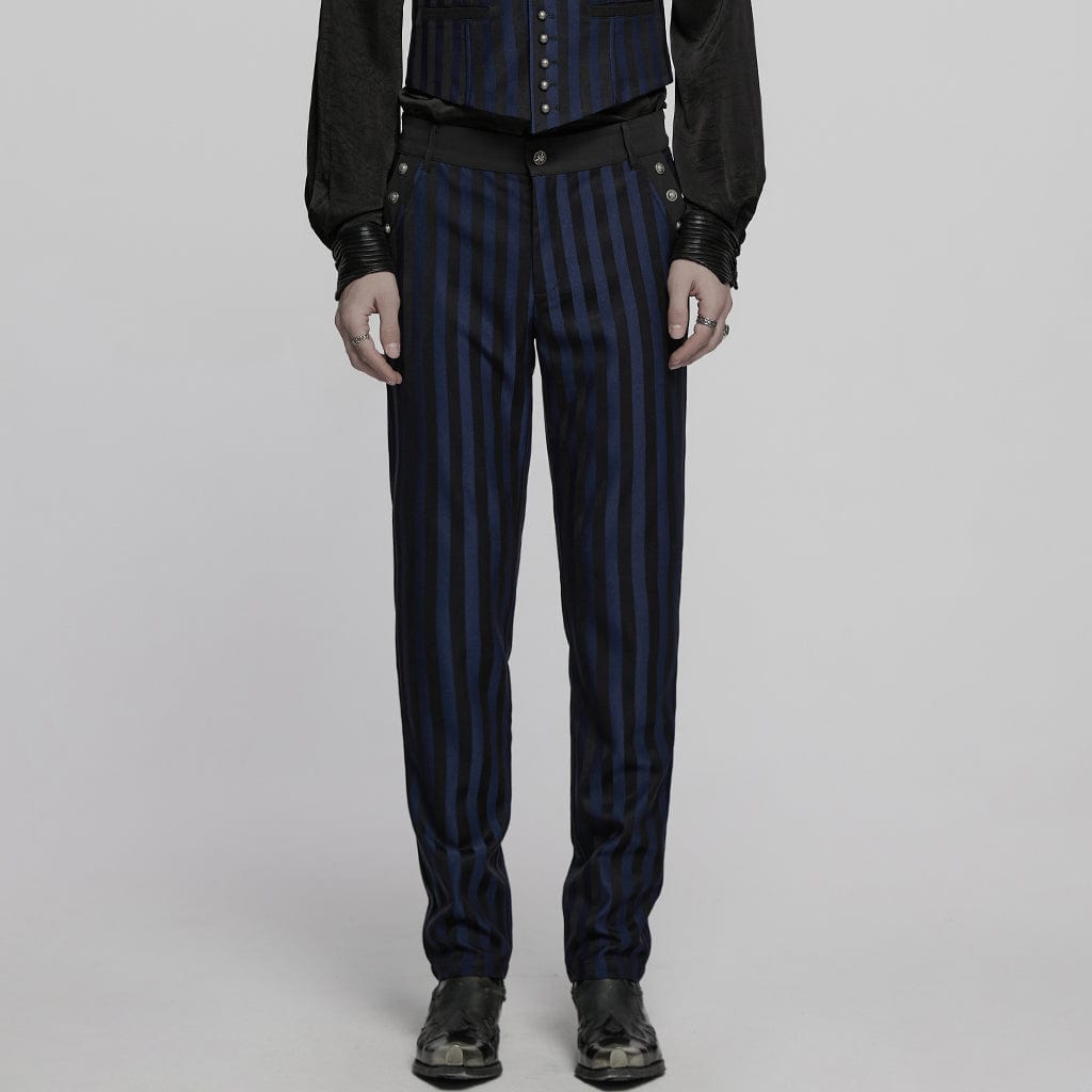 Men's Gothic High-waisted Striped Suit Pants Blue – Punk Design