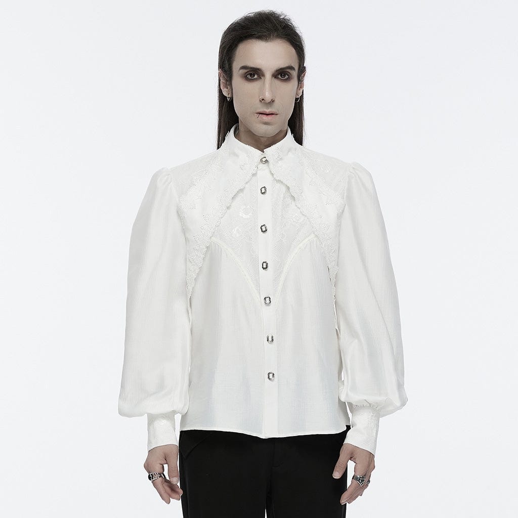 Men's Gothic Lace Bubble Sleeved Shirt White – Punk Design