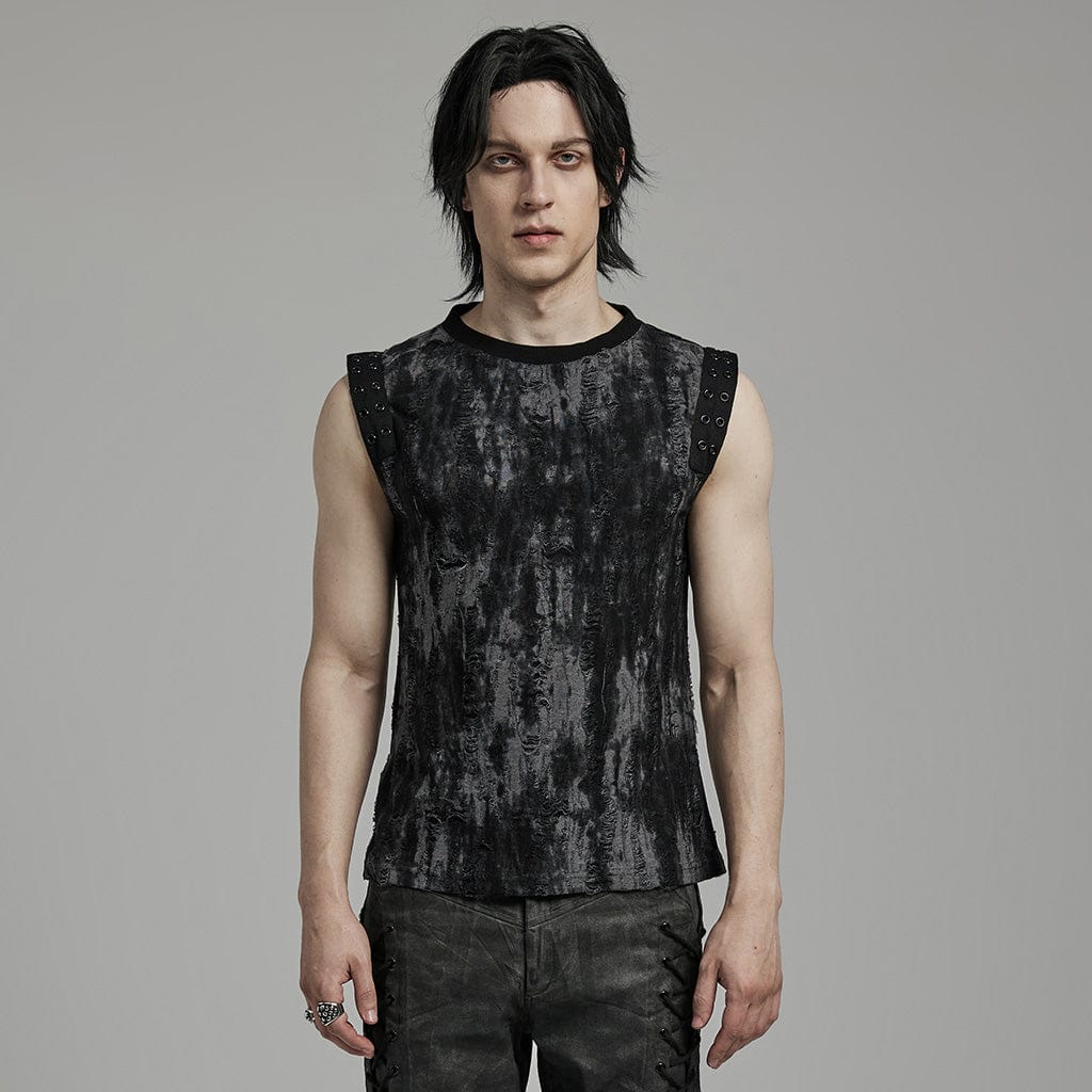 Men's Gothic Punk Ripped Eyelet Black Grey Tank Top – Punk Design