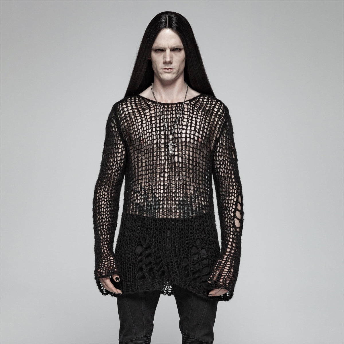 Men's Gothic Ripped Knitted Top – Punk Design
