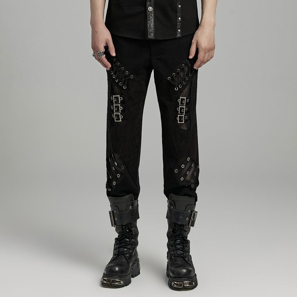 Men's Punk Mesh Splice Bucket Straps Pants – Punk Design