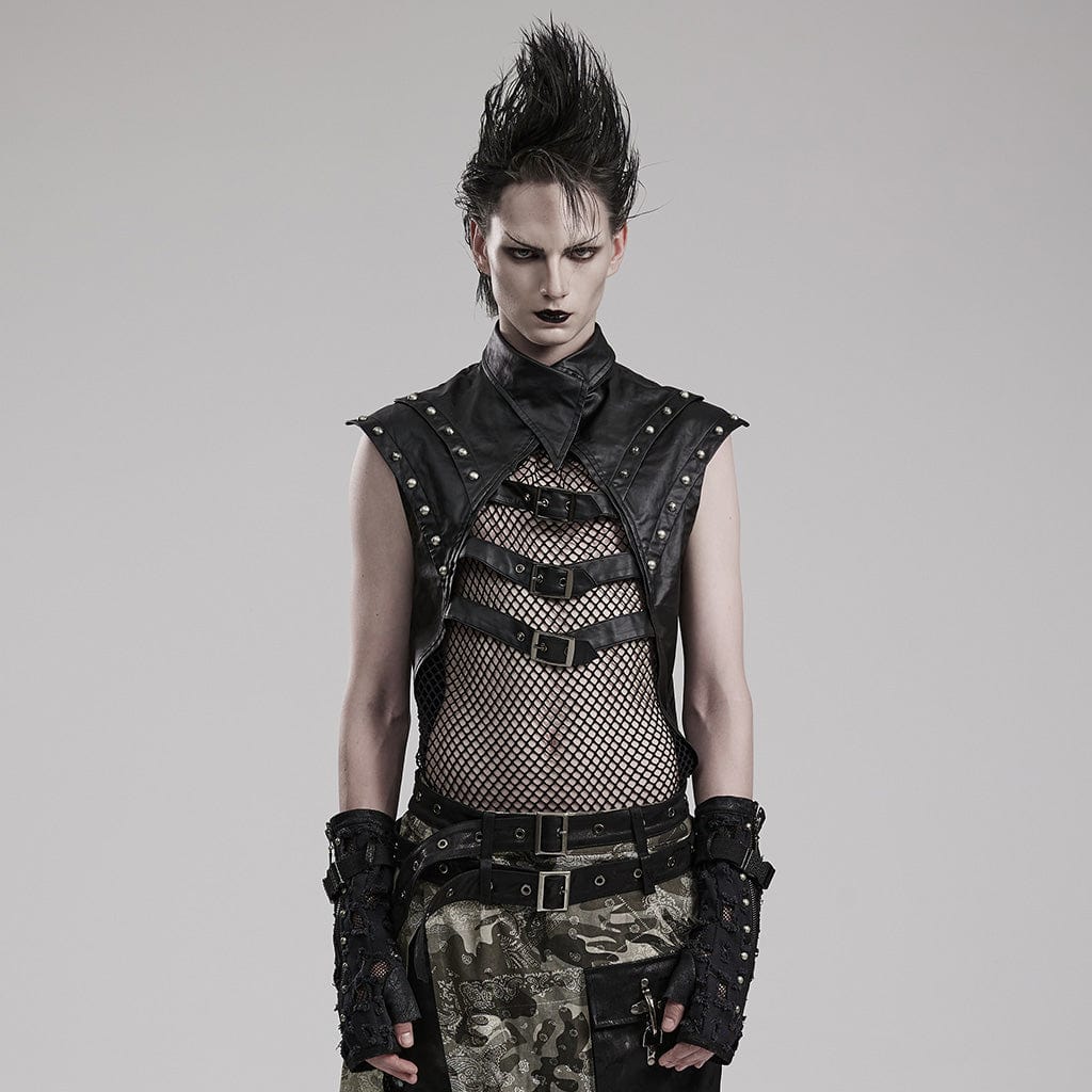 Men's Punk Splice Mesh Faux Leather Vest – Punk Design