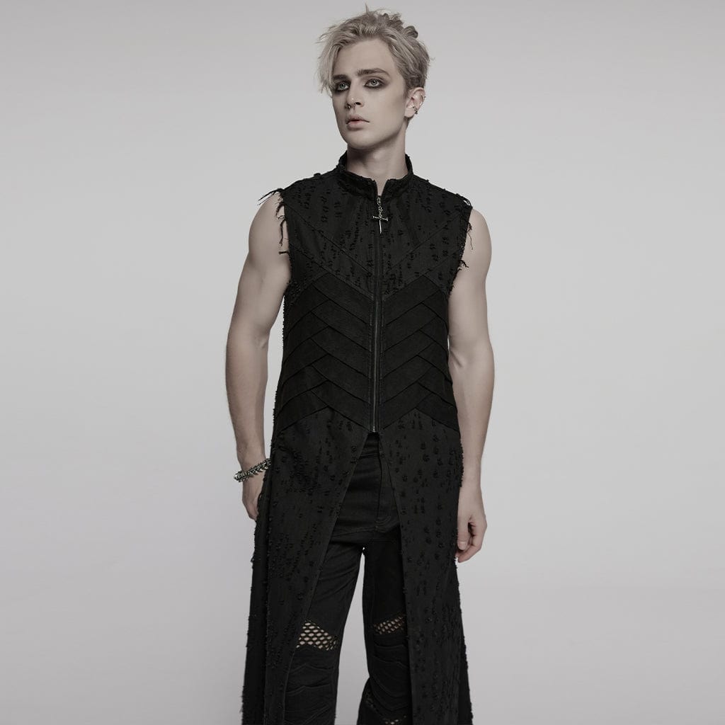 Men's Punk Stand Collar Cross Distressed Vest – Punk Design