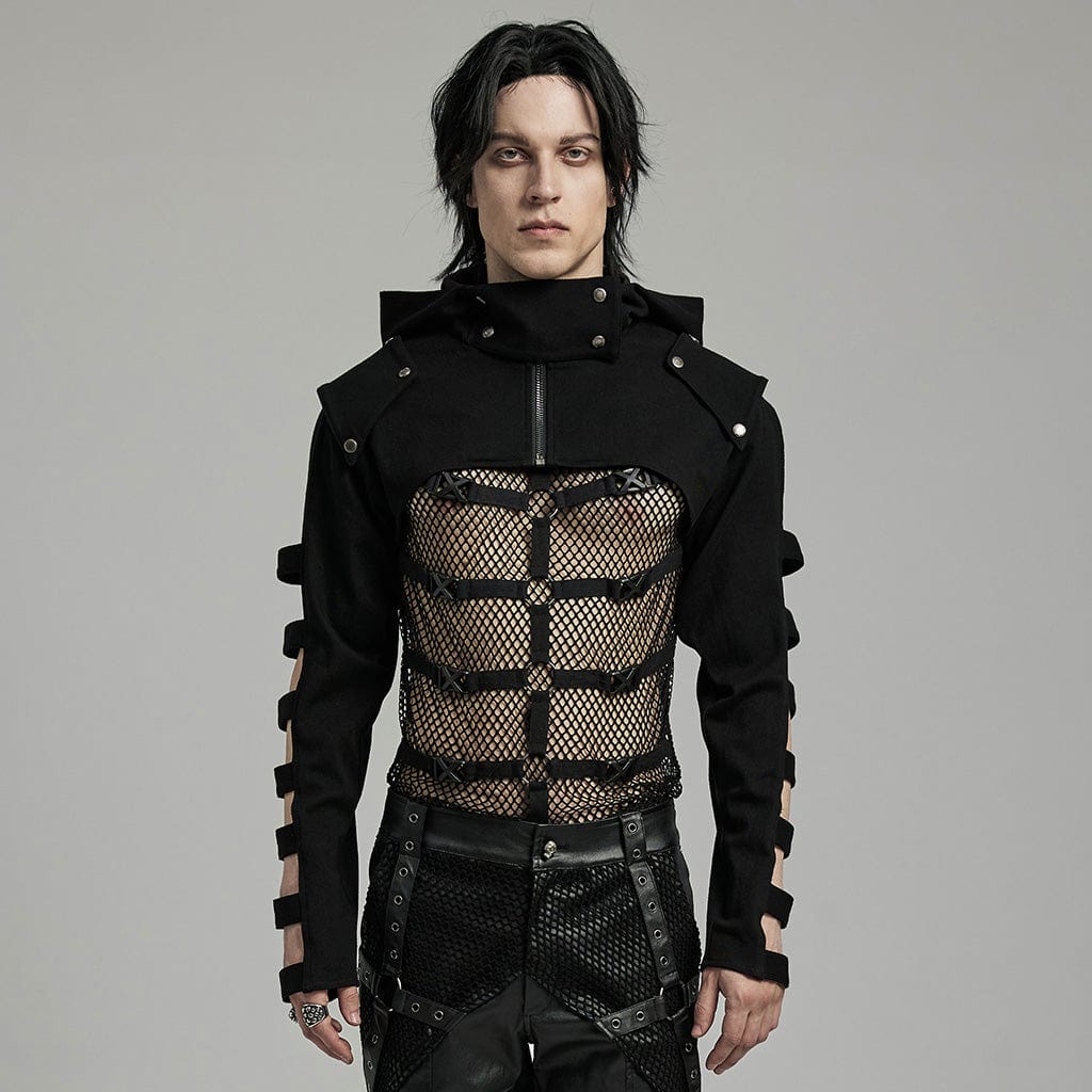 Men's Punk Stand Collar Cutout Jacket with Hood – Punk Design
