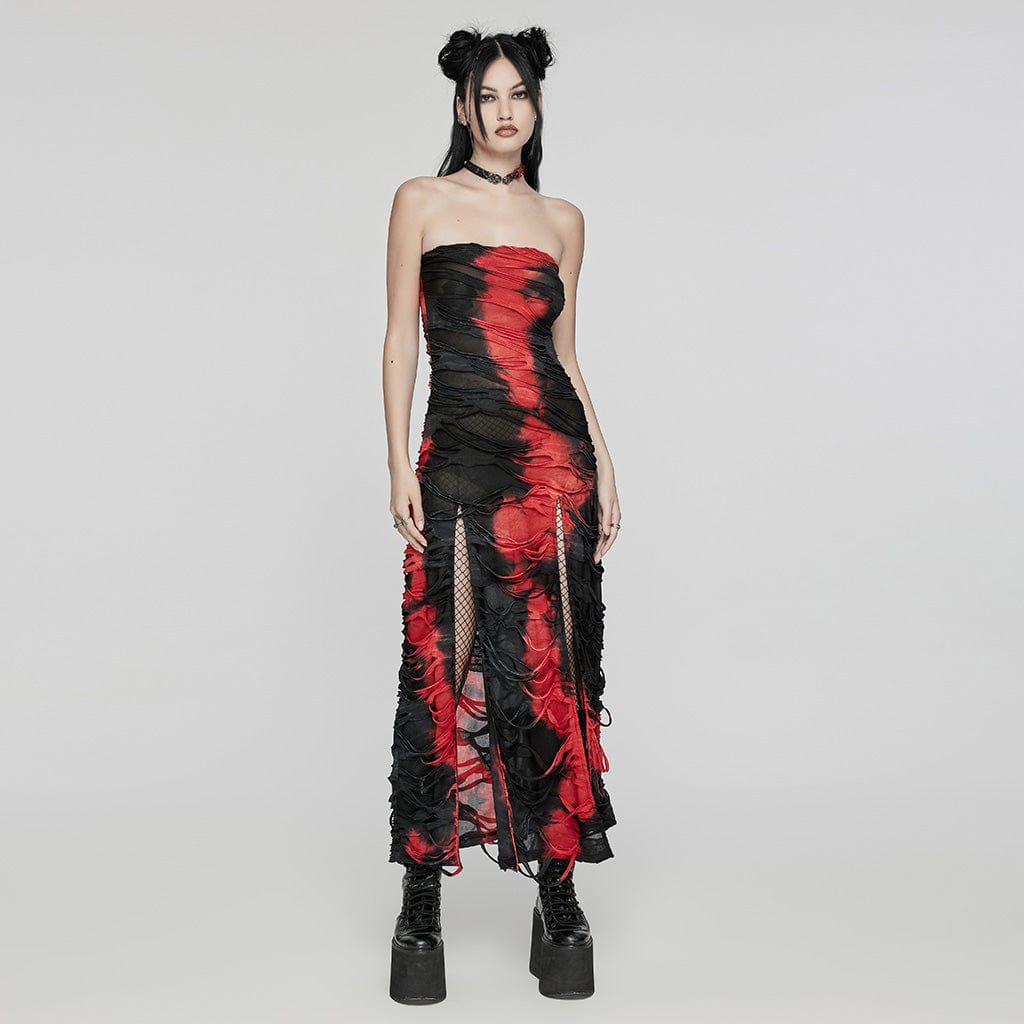 Women's Gothic Contrast Color Ripped Split Party Dress – Punk Design