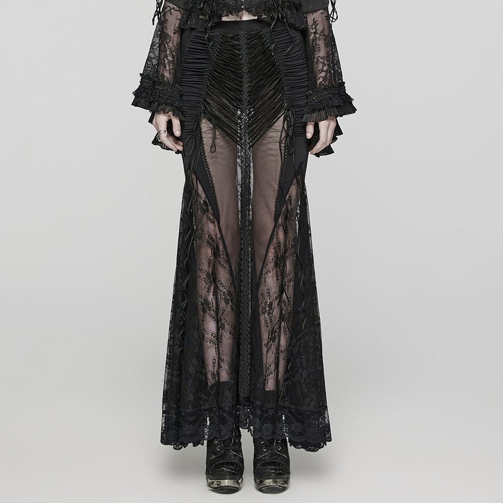 Women's Gothic Lace Sheer Wrapped Hip Long Skirt – Punk Design