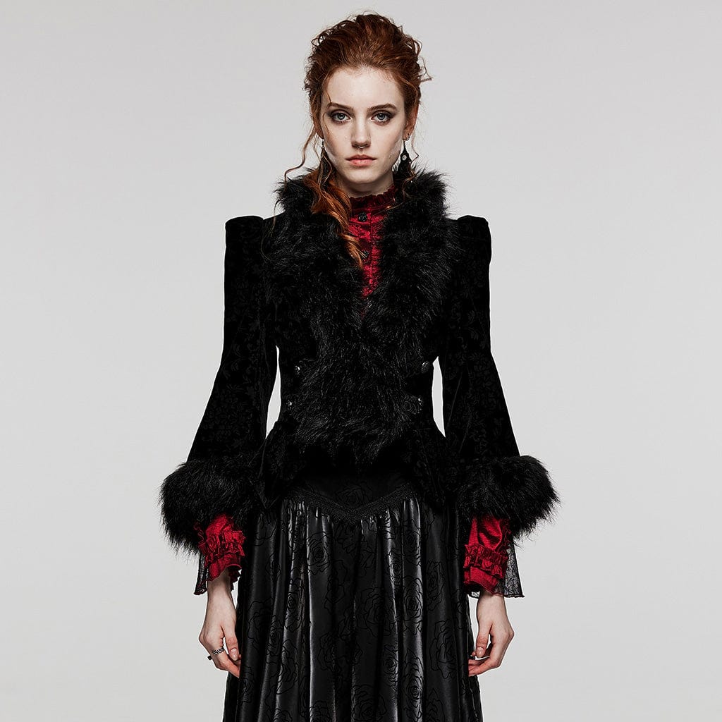 Women's Gothic Plunging Faux Fur Splice Velvet Coat – Punk Design