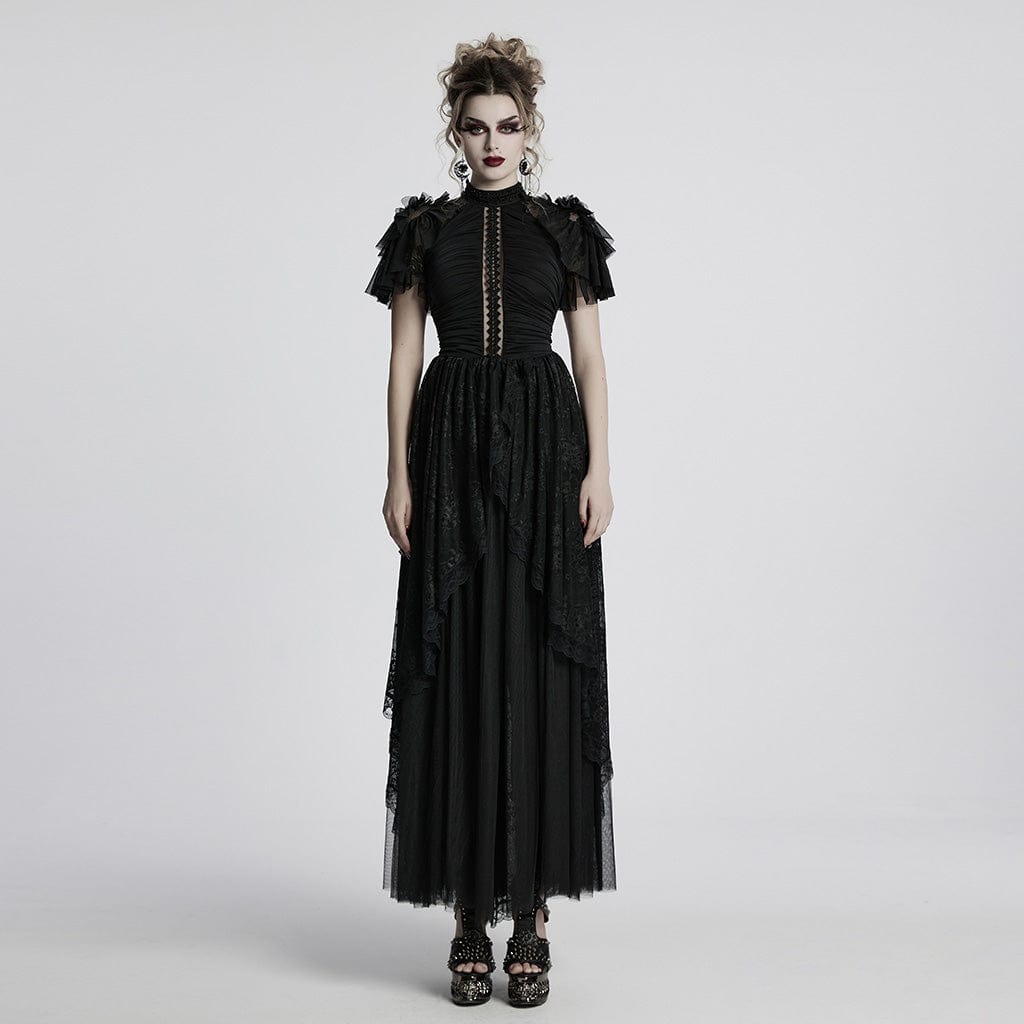 Women's Gothic Ruffled Lace Splice Layered Ball Gown Dress – Punk Design