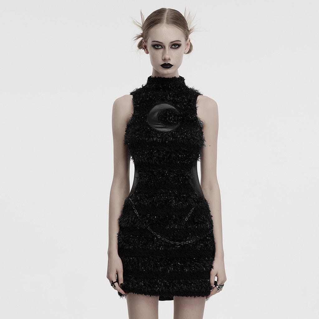 Women's Gothic Stand Collar Faux Fur Splice Party Dress Graduation Dre ...