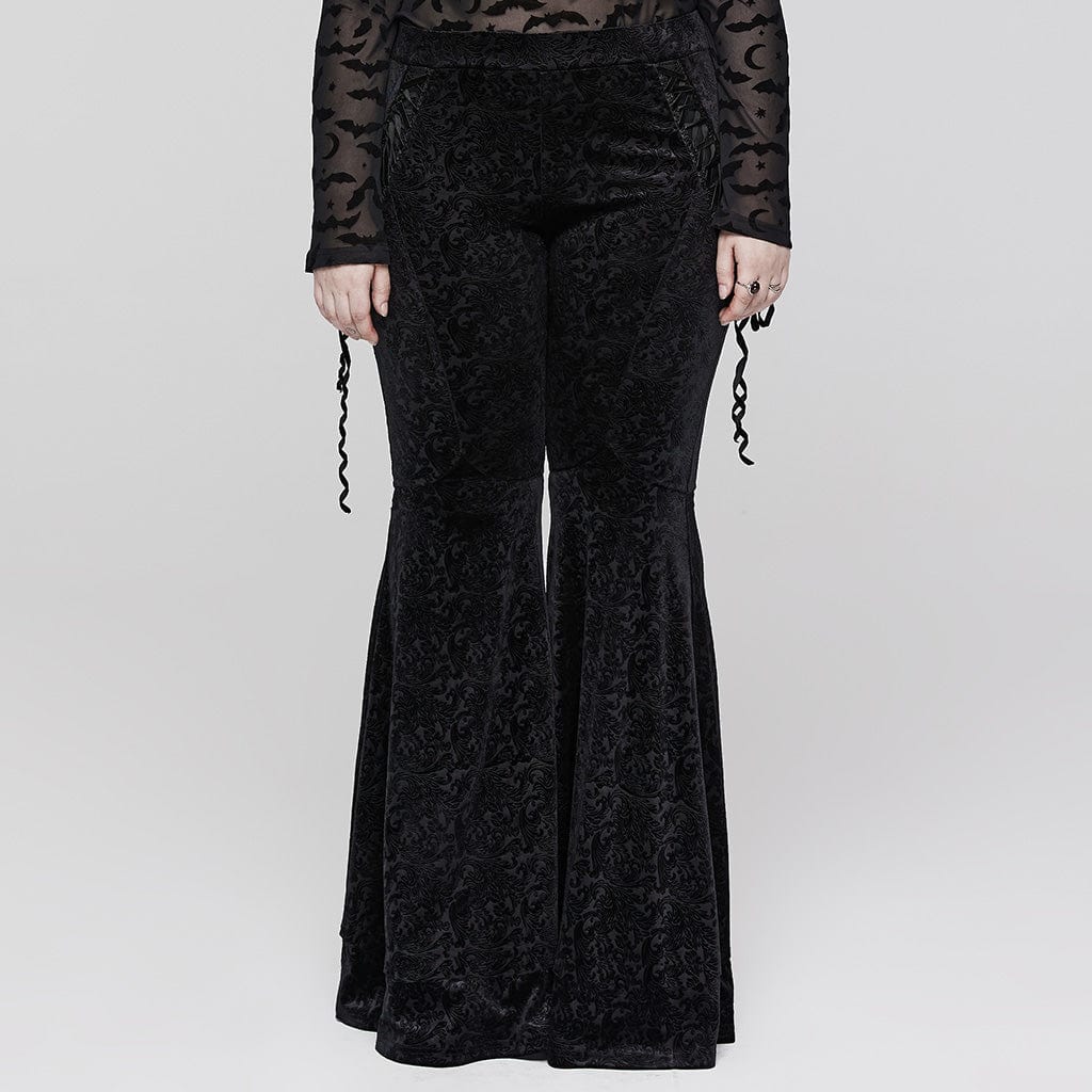 Women's Plus Size Gothic Strappy Jacquard Flared Pants – Punk Design