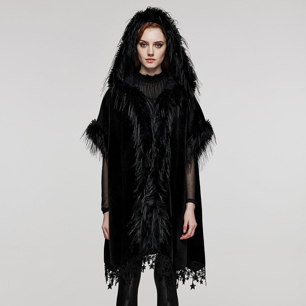Women's Gothic Tassel Faux Fur Splice Velvet Cloak – Punk Design