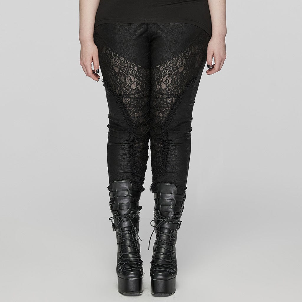 Women's Plus Size Gothic Lace-up lace Splicing Pants – Punk Design