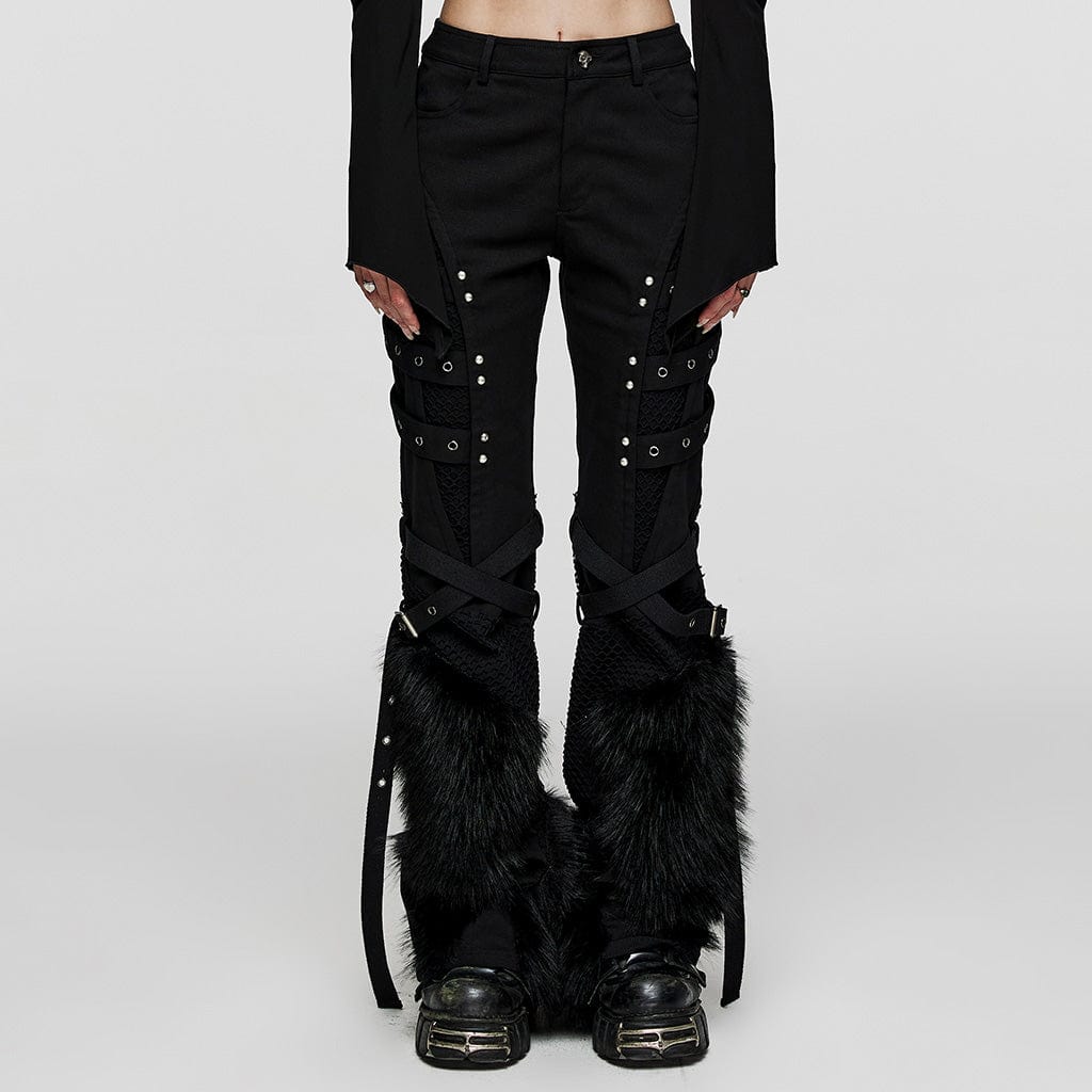 Women's Punk Eyelet Mesh Splice Fluffy Pants – Punk Design