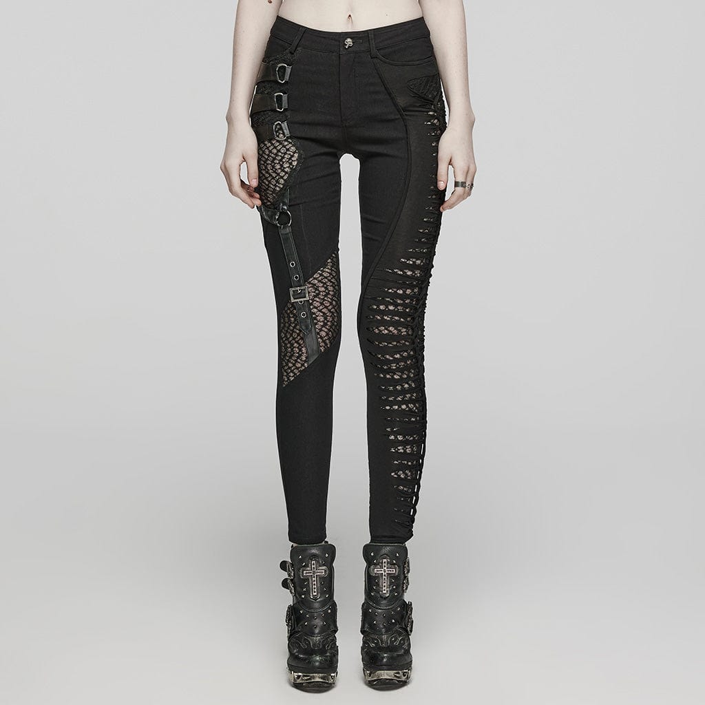 Women's Punk Mesh Buckle Spaghetti Strap Pants – Punk Design