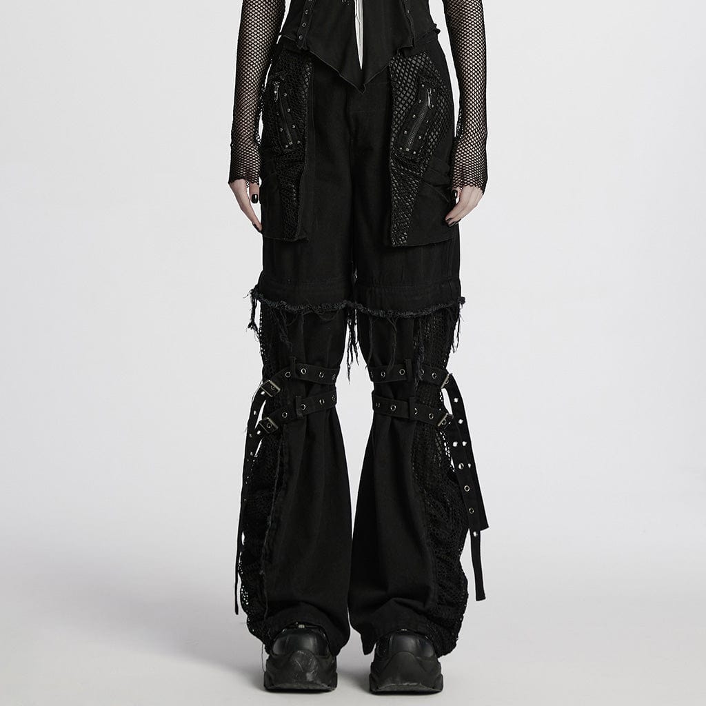 Women's Punk Mesh Splice Unedged Detachable Pants – Punk Design