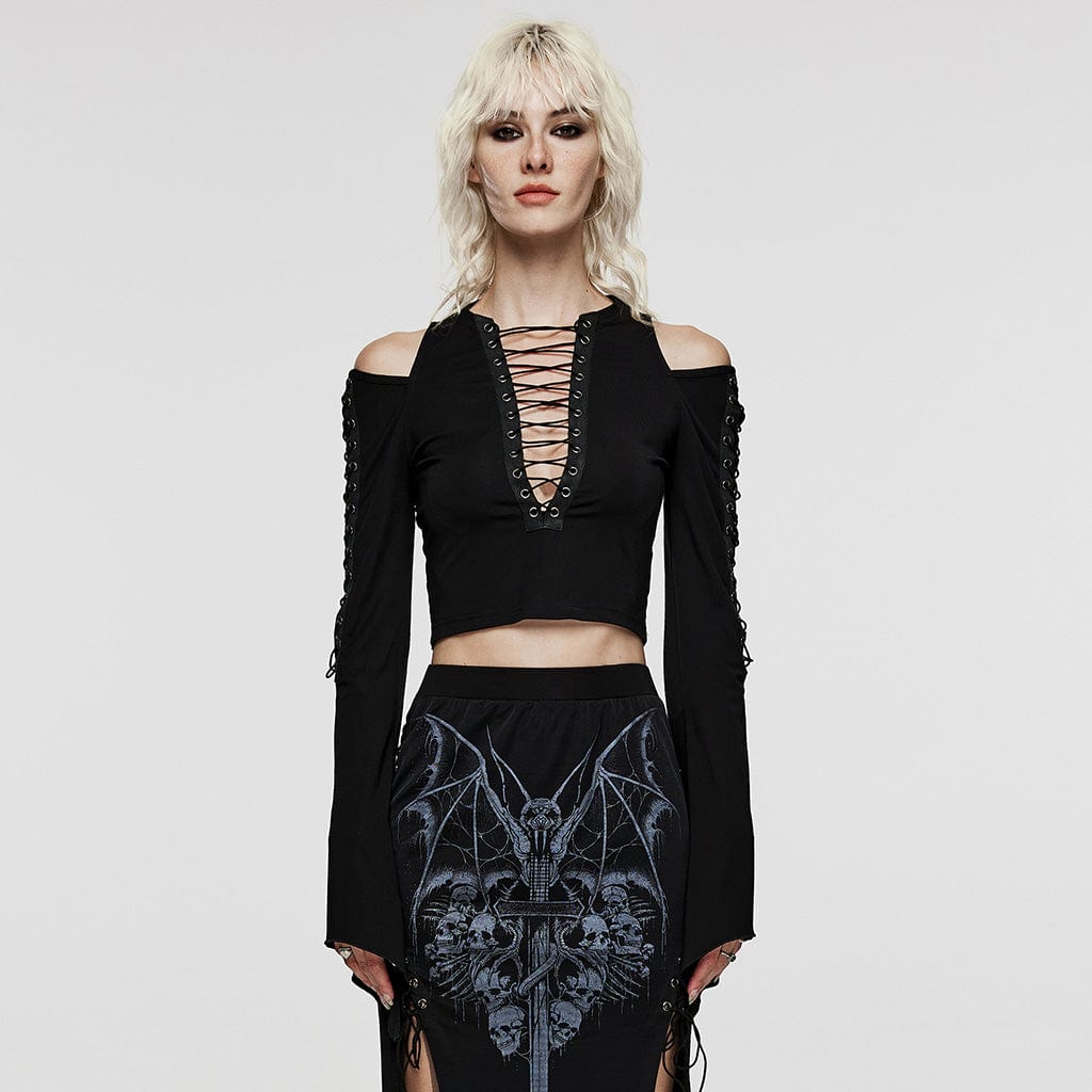 Women's Punk Off Shoulder Lace-up Crop Top – Punk Design