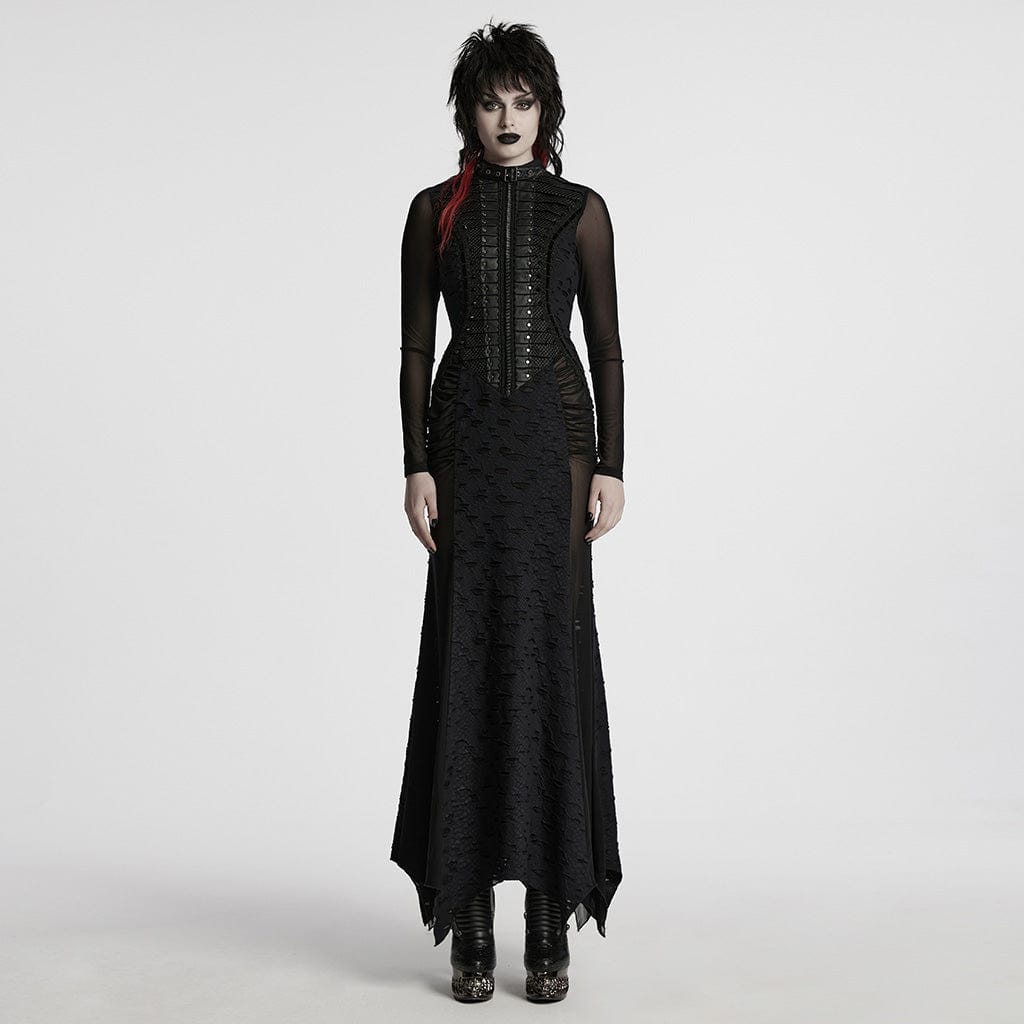 Women's Punk Ripped Mesh Splice Fishtailed Dress – Punk Design