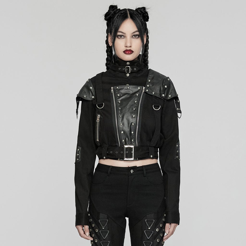Women's Punk Stand Collar Patch Jacket – Punk Design