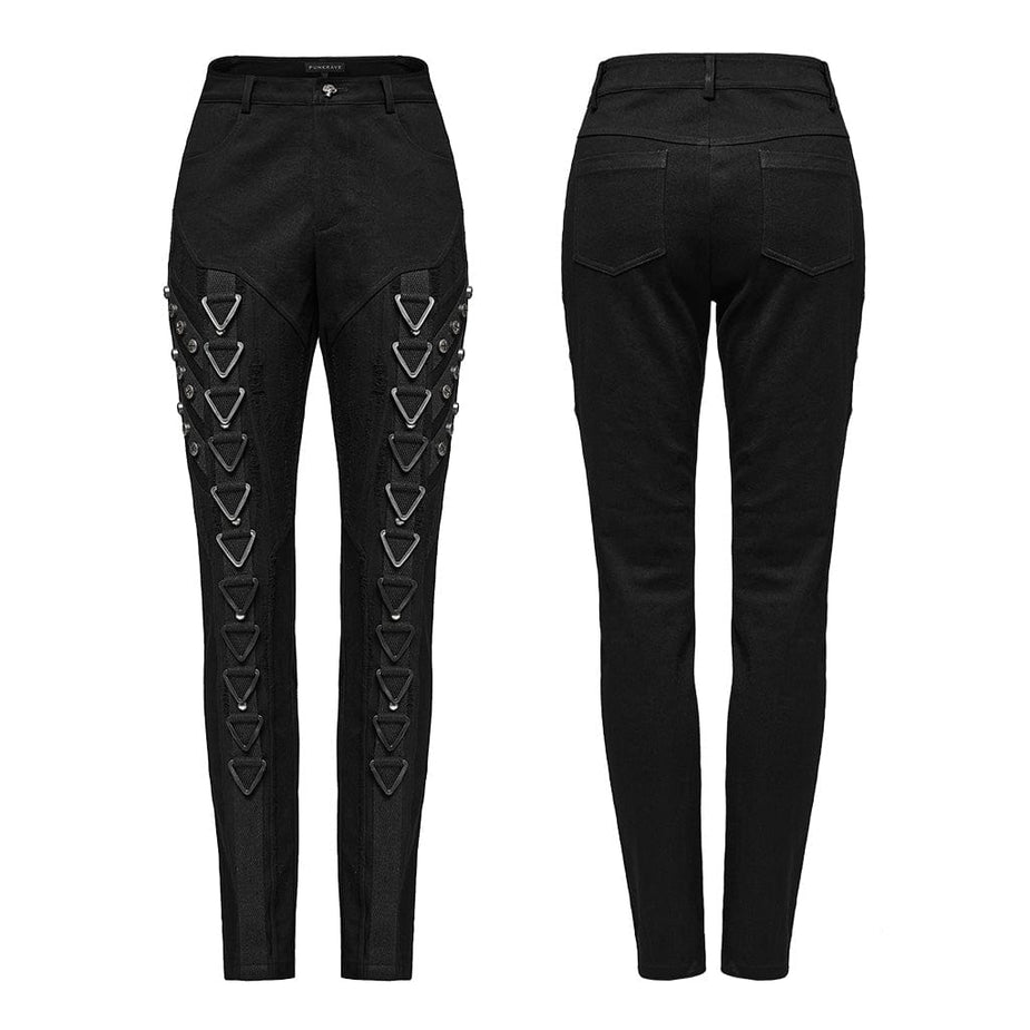 Women's Punk Triangular Buckle Splice Mesh Pants – Punk Design