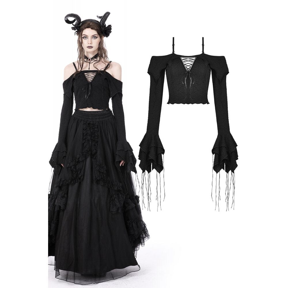 Women's Gothic Off Shoulder Flared Sleeved Crop Top – Punk Design