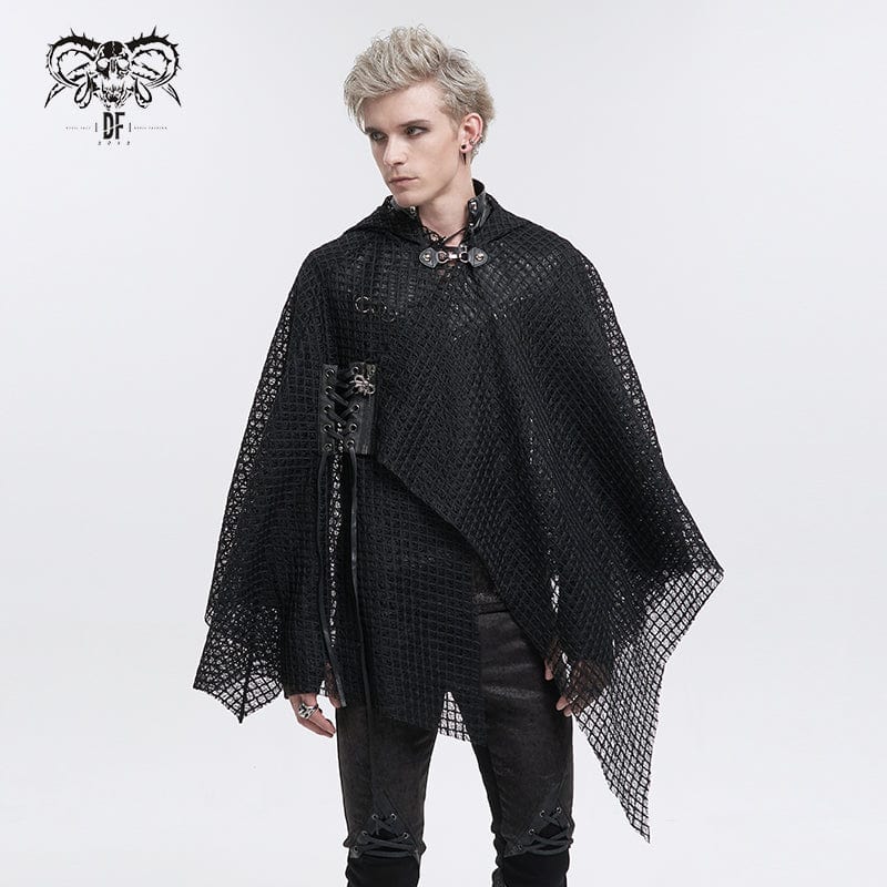 Men's Gothic Irregular Mesh Cloak with Hood – Punk Design