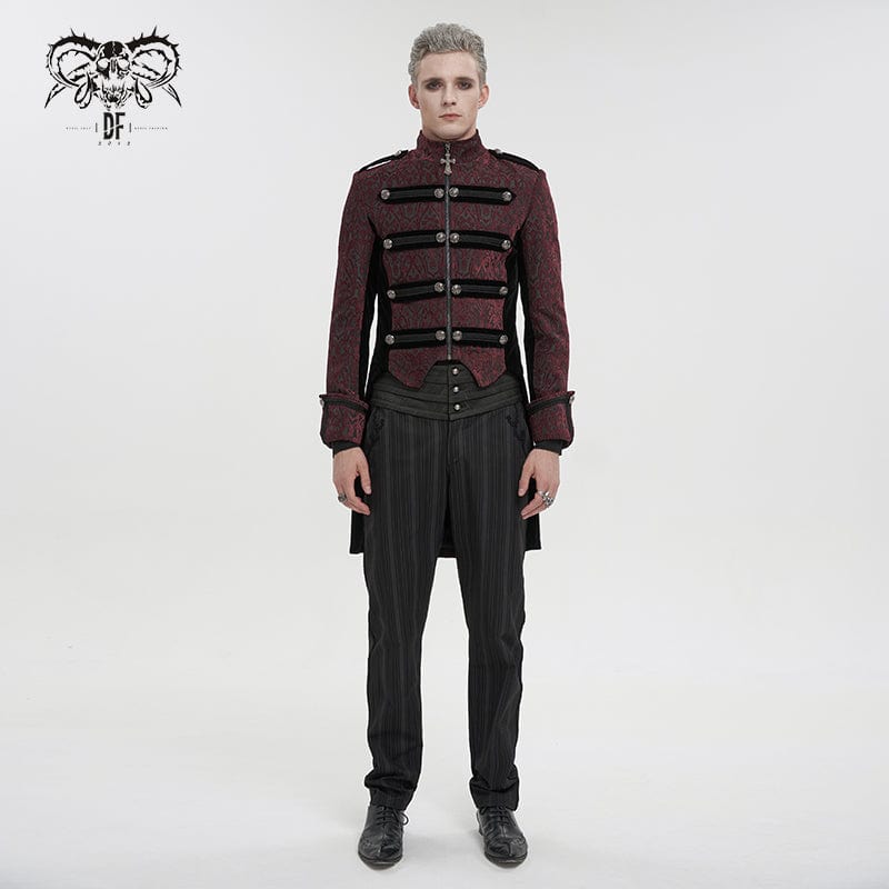Men's Gothic Stand Collar Embossed Swallow-tailed Coat Red – Punk Design