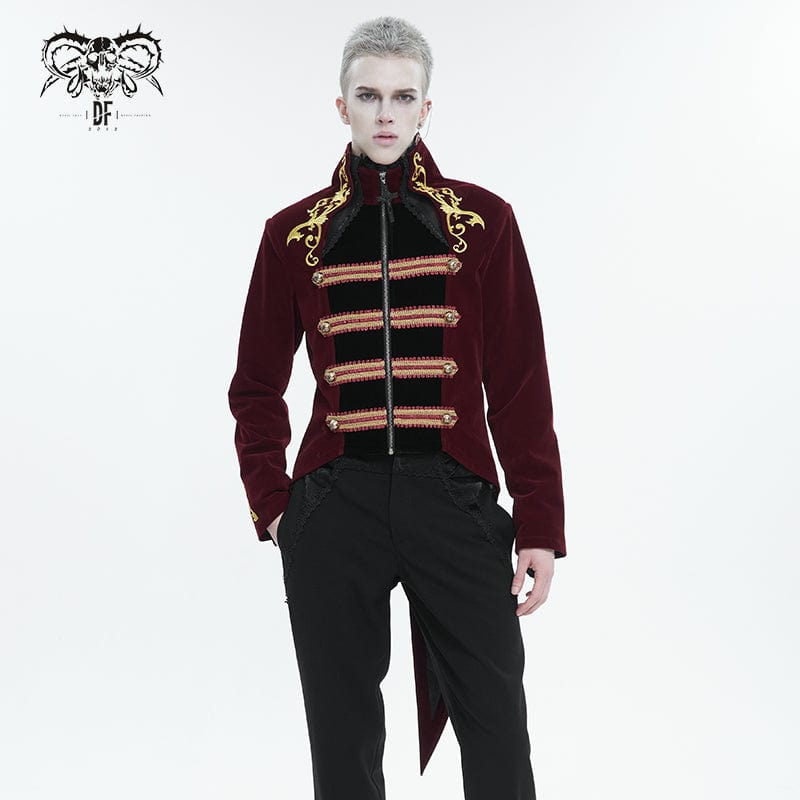 Men's Gothic Totem Embroidered Swallow-tailed Coat Red – Punk Design