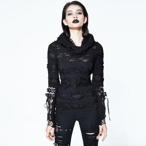 Women's Distressed Hooded Punk Goth Top – Punk Design