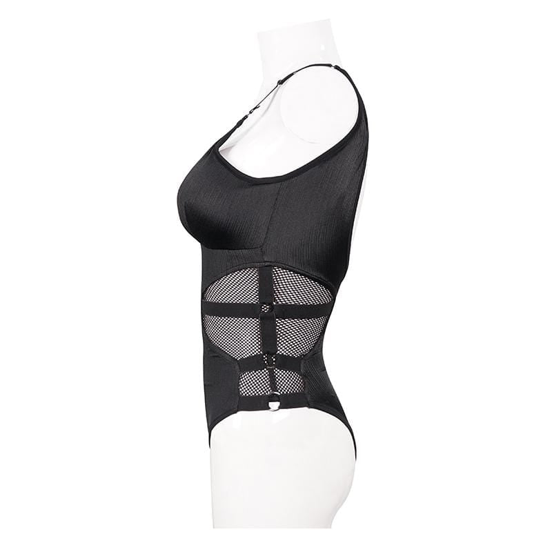 Women's Gothic Black Cutout Net Insert One Piece Swimsuit – Punk Design