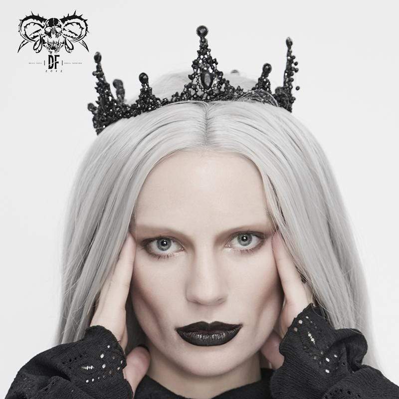 Women's Vintage Gothic Black Stone Studded Tiara – Punk Design