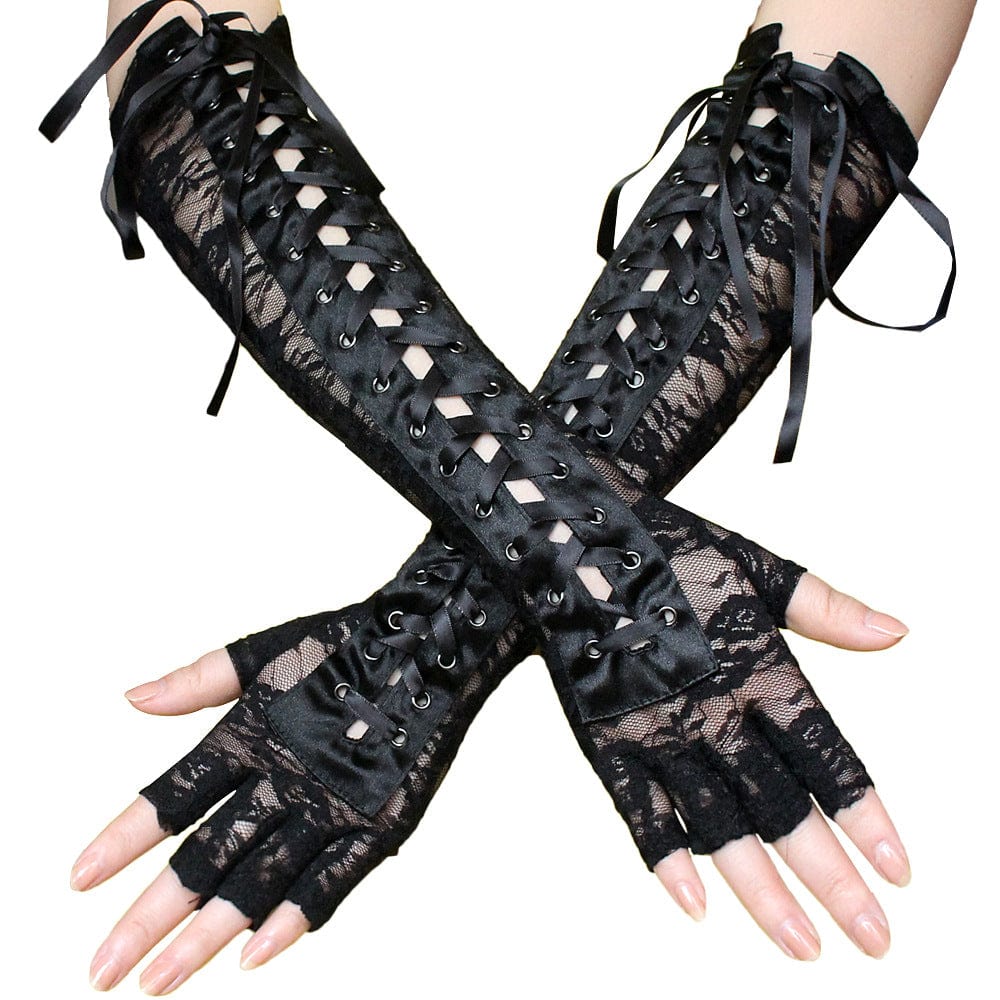 Women's Gothic Lacing-up Contrast Color Lace Arm Sleeves – Punk Design
