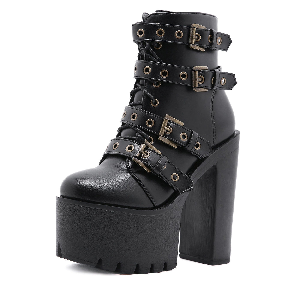 Women's Punk Buckles Chunky Heel Boots – Punk Design